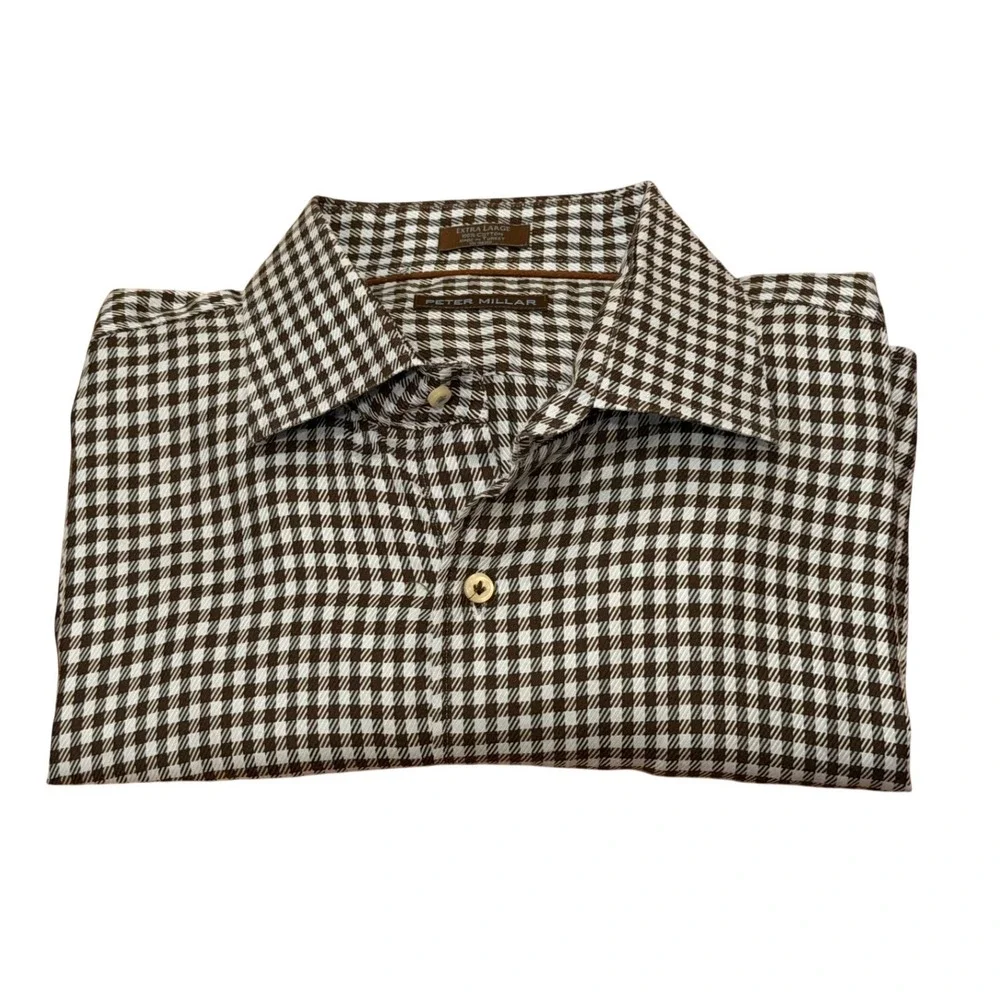 Peter Millar | Shirts | Peter Millar Mens Xl Brown Gingham Check Button ...